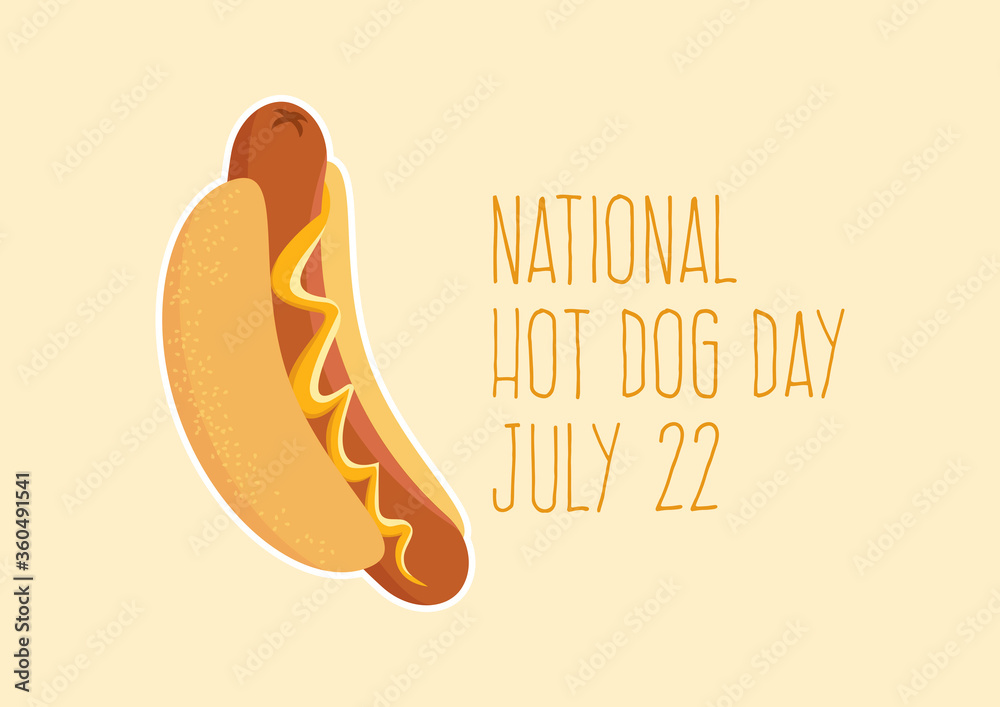 National Hot Dog Day vector. Hot Dog with mustard icon vector. American ...