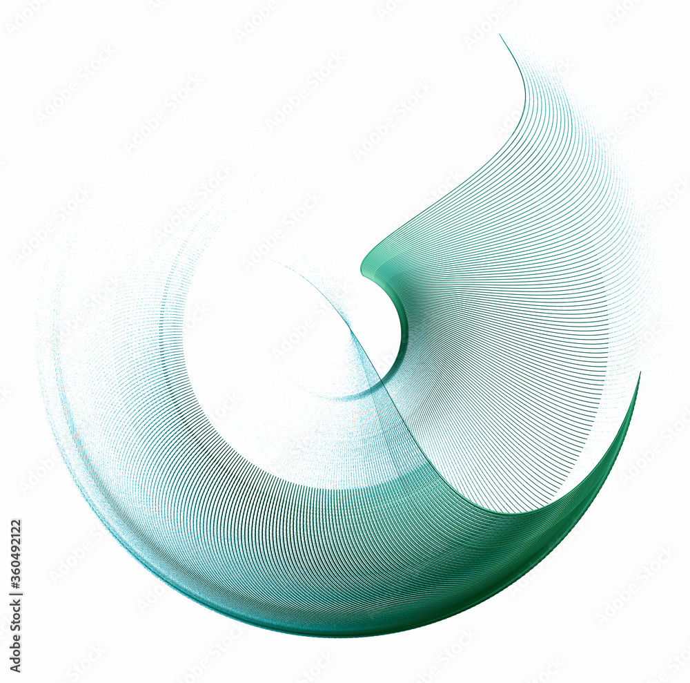 Abstract turquoise surfaces are bent by an arc. The blades rotate ...