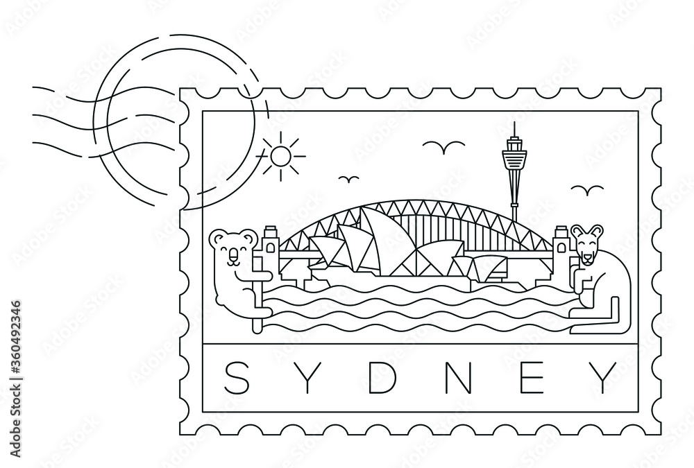 Sydney stamp minimal linear vector illustration and typography design ...