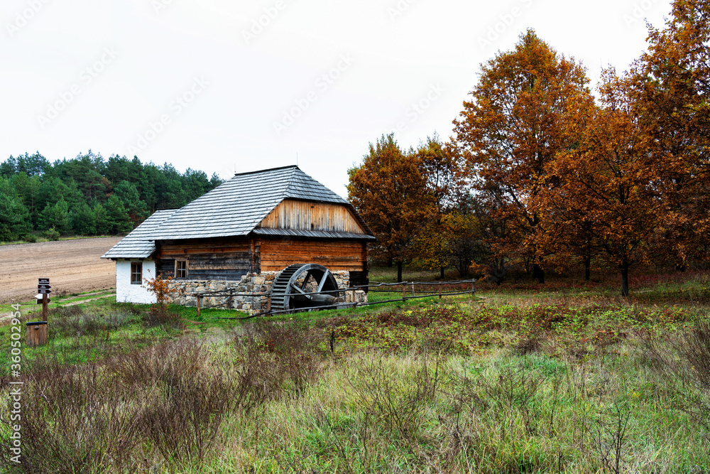 Old traditional polish wooden house in an open-air museum of Kielce ...