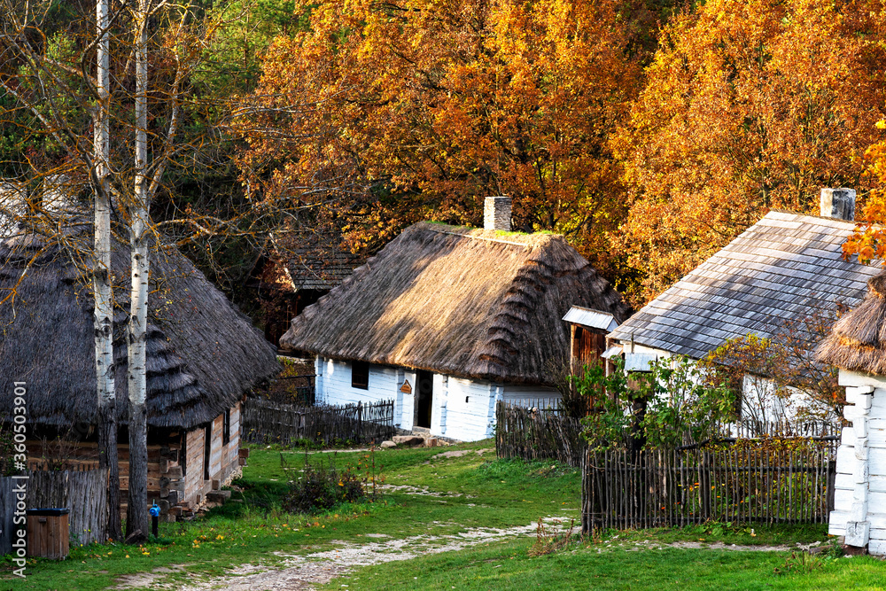 Old traditional polish wooden house in an open-air museum of Kielce ...