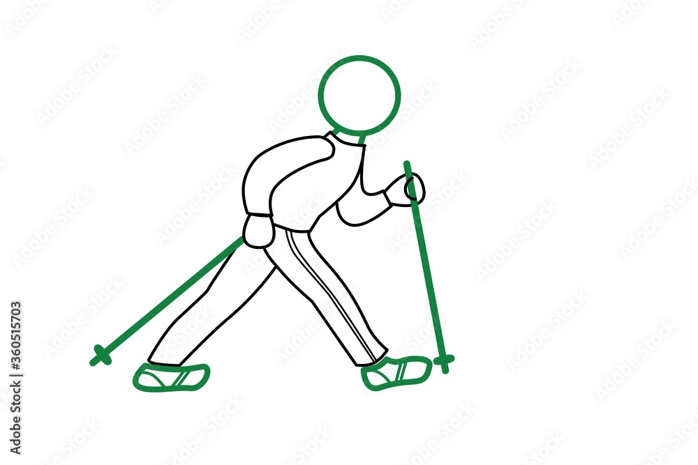 graphics illustration of Nordic walking animated character, drawing ...