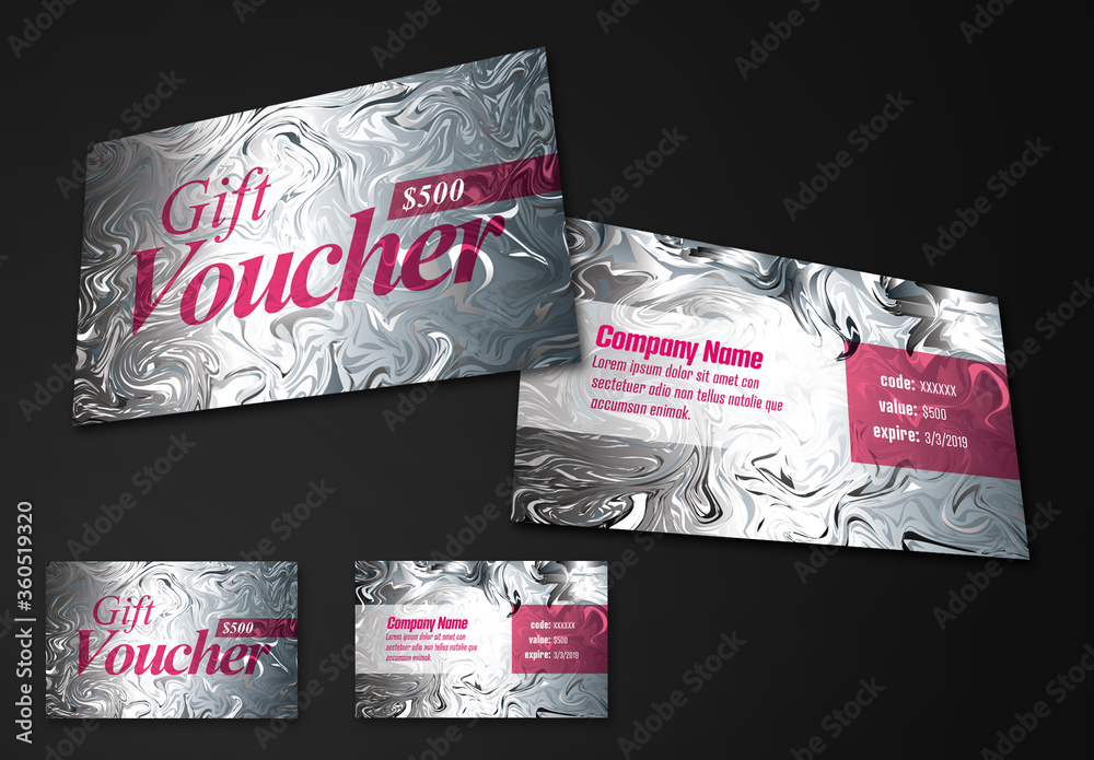 Silver Gift Card Voucher Layout with Red Accents Stock Template | Adobe ...
