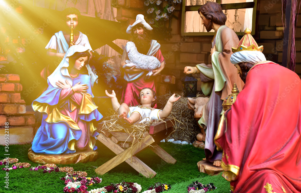 Statuettes of Mary, Joseph and baby Jesus,The birthday of Jesus is a ...