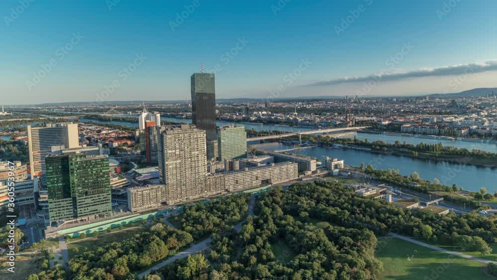 Aerial panoramic view of Vienna city with Donau City skyscrapers ...