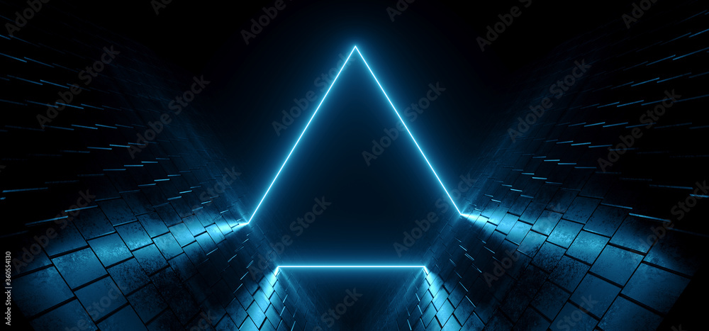Triangle Neon Laser Sci Fi Futuristic Blue Cyber Retro Modern Glowing ...