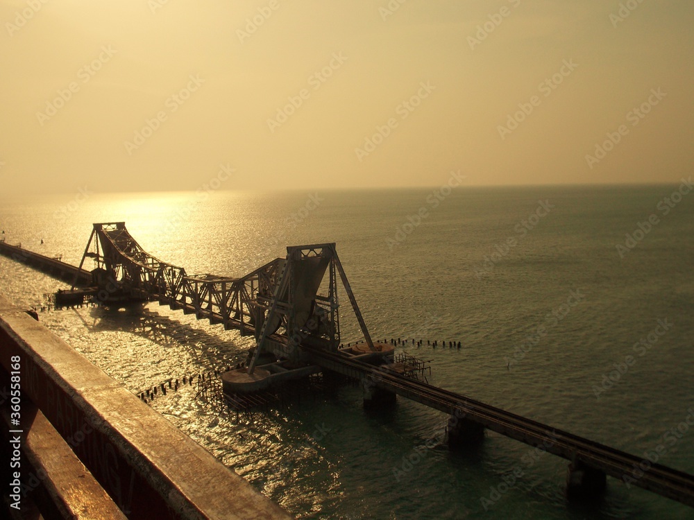 pamban bridge in chennai railway bridge over sea Stock Photo | Adobe Stock