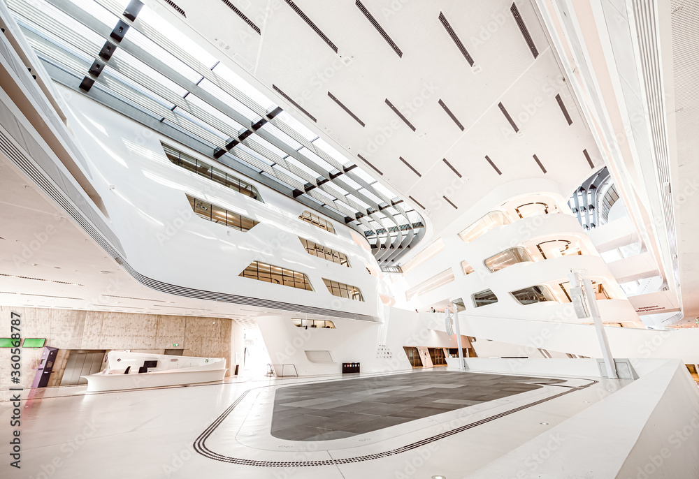 Vienna, Austria: modern, futuristic white interior in library of the ...