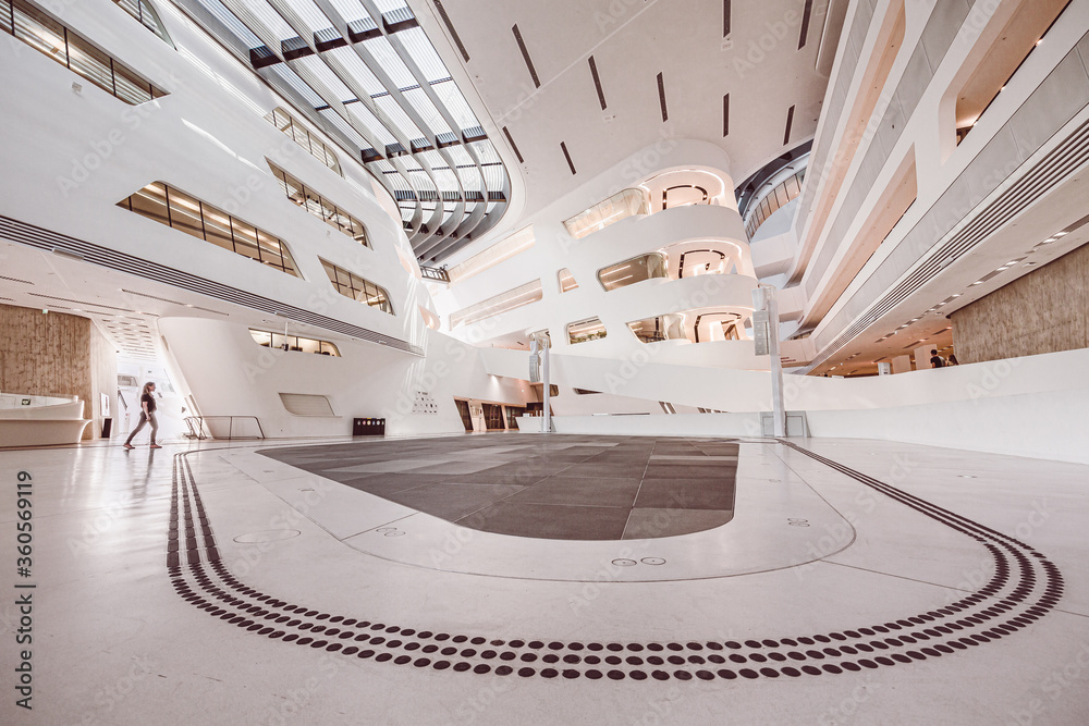 Vienna, Austria: modern, futuristic white interior in library of the ...