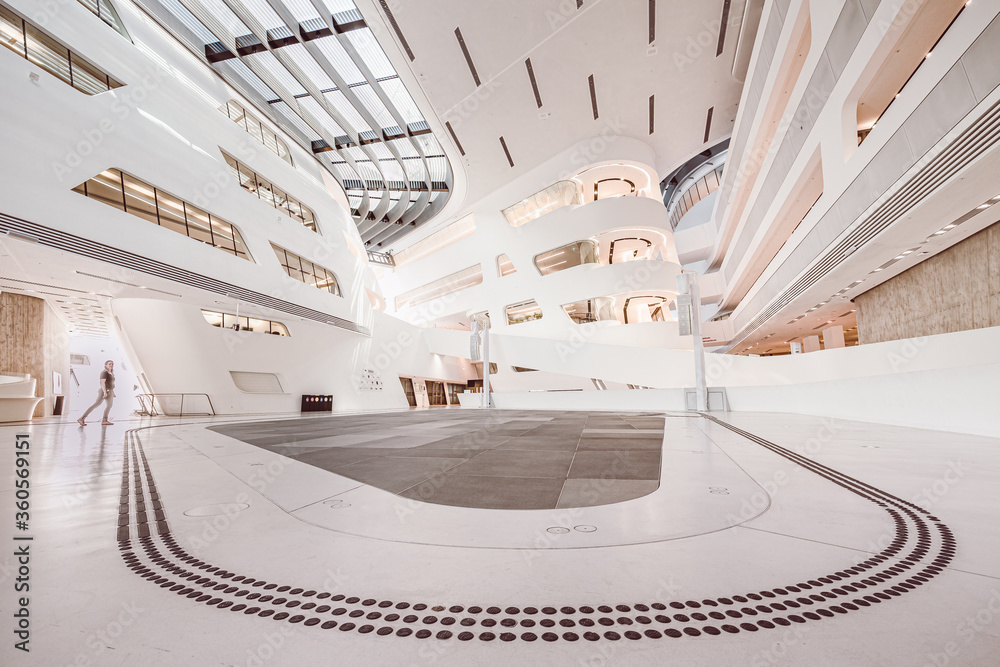 Vienna, Austria: modern, futuristic white interior in library of the ...