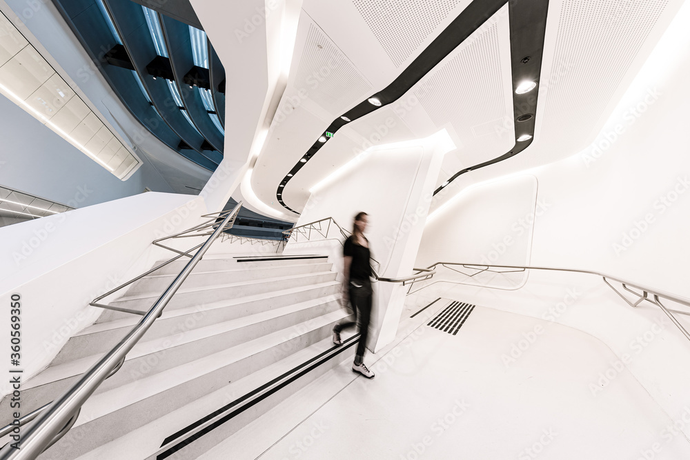 Vienna, Austria: modern, futuristic white interior in library of the ...