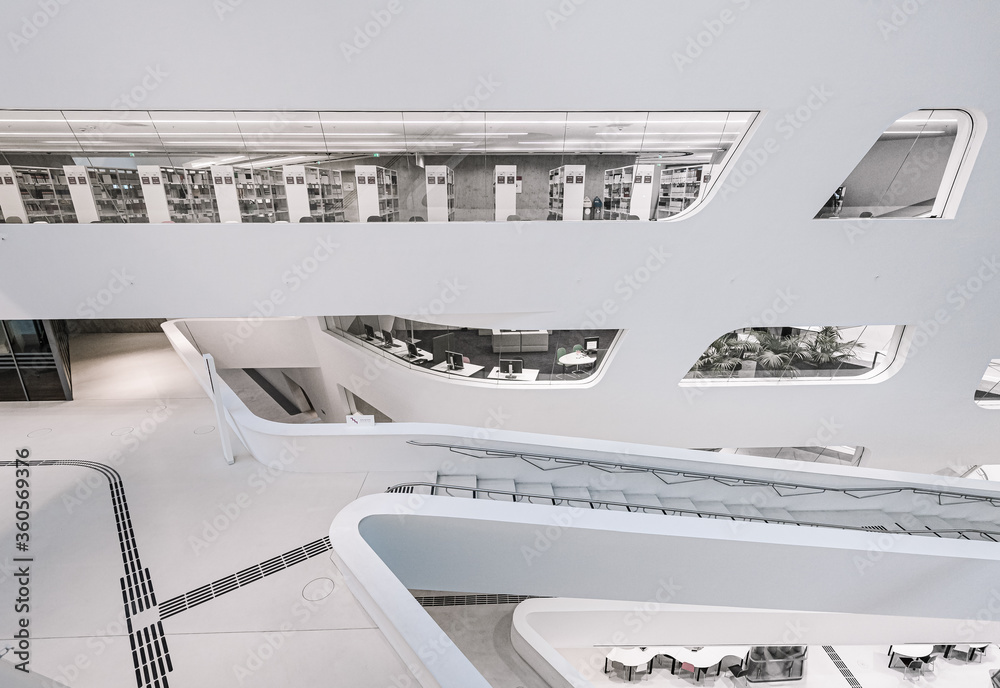Vienna, Austria: modern, futuristic white interior in library of the ...