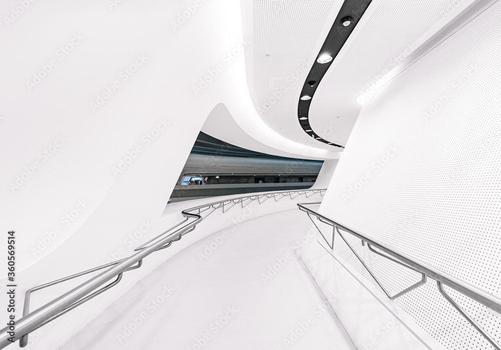 Vienna, Austria: the modern, futuristic white interior in library of ...