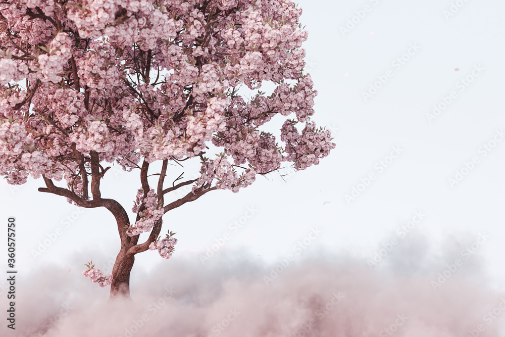 3d rendering of japanese cherry tree on fluffy clouds Stock ...