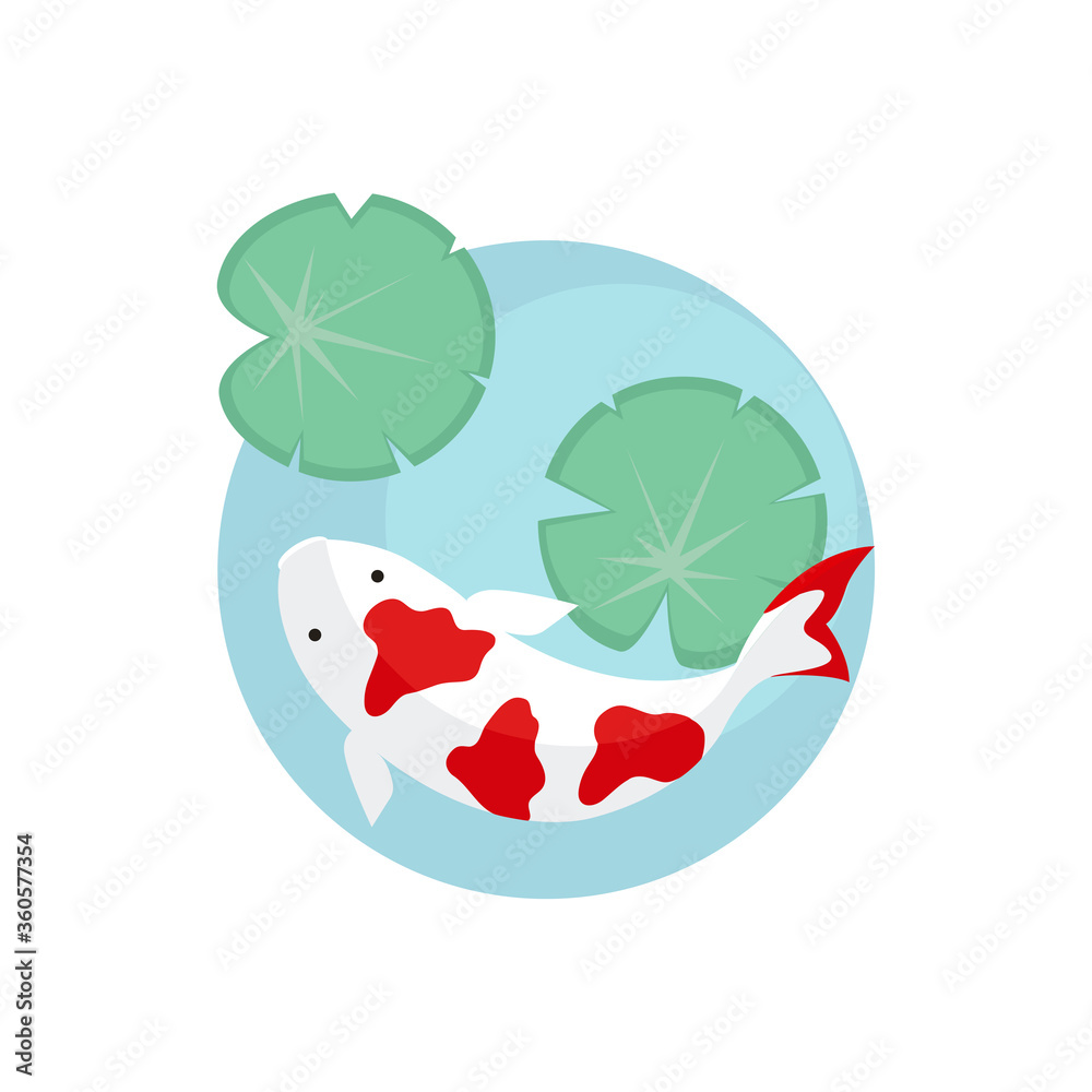 Koi fish pond logo icon vector. Red and white carp illustration. Stock ...