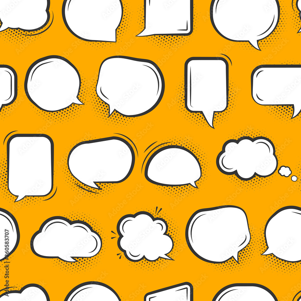 Speech soap bubble seamless pattern. Pop art limitless background with ...