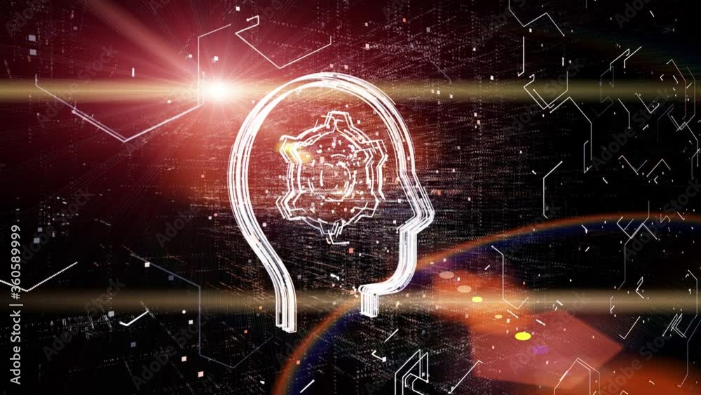 4k Brain AI Artificial Intelligence circuit tag cloud;binary computer code.The Matrix binary ...