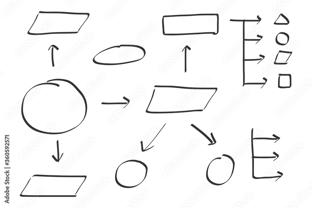 hand drawn diagram chart set for mind mapping and business plan. Arrow ...