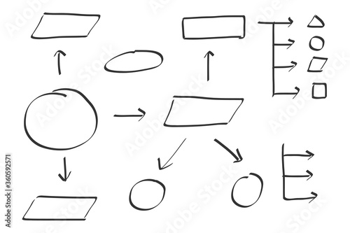 hand drawn diagram chart set for mind mapping and business plan. Arrow ...