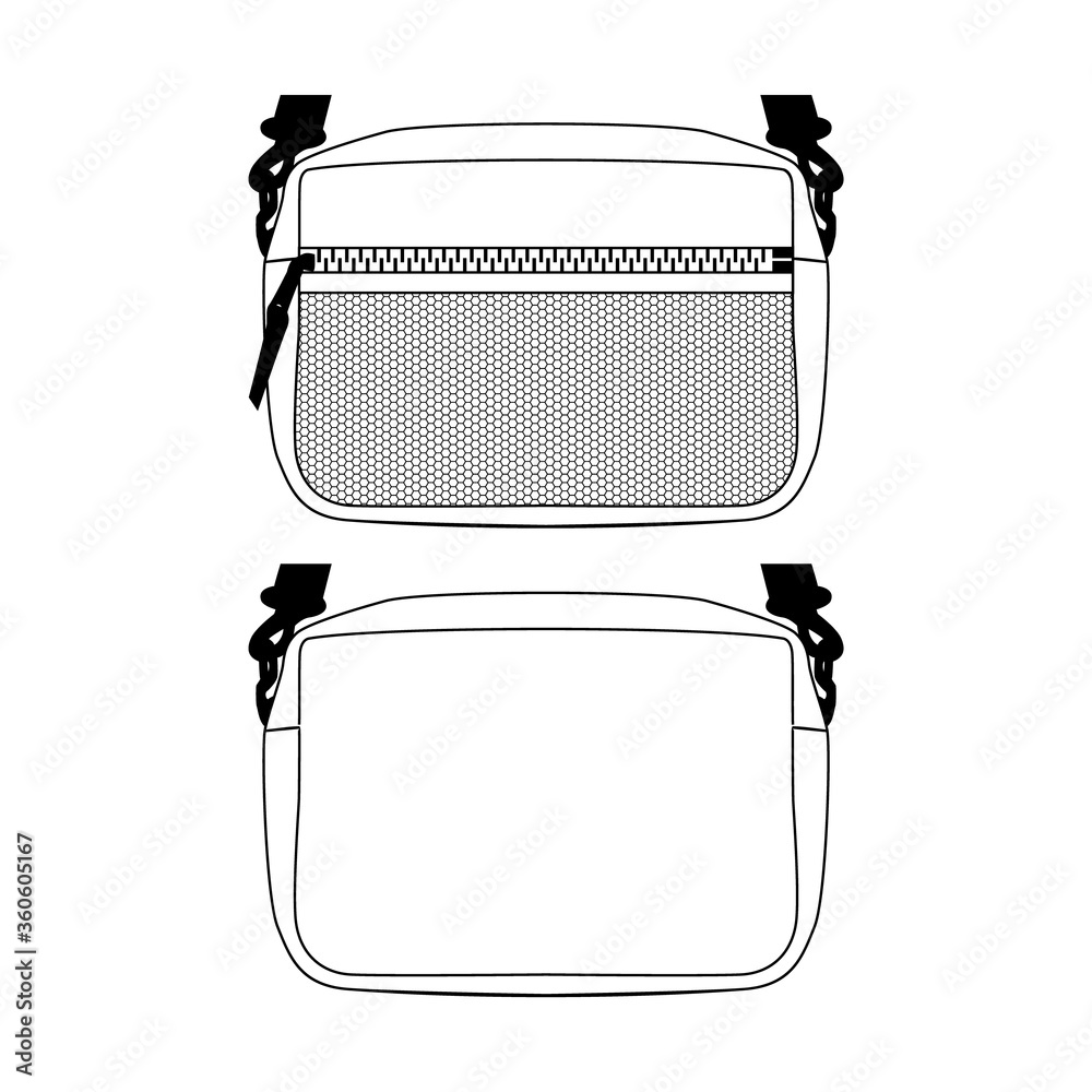 Sling bag vector illustration flat sketches template outline Stock ...