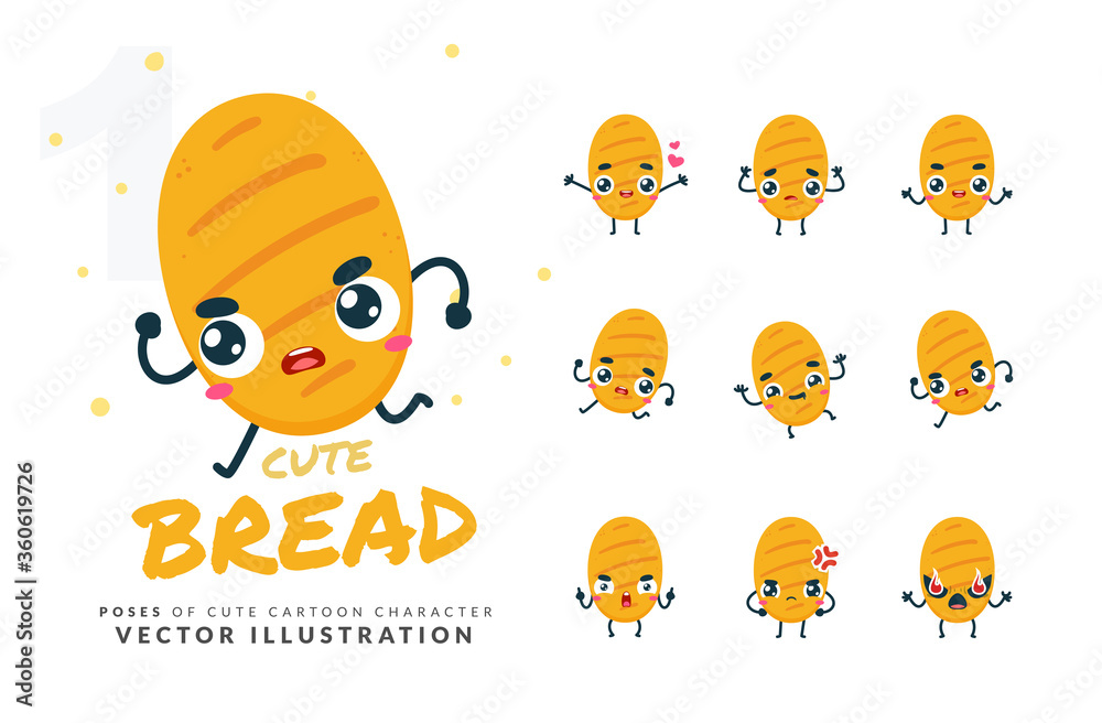 Vector set of cartoon images of Bread. Part 1 Stock Vector | Adobe Stock