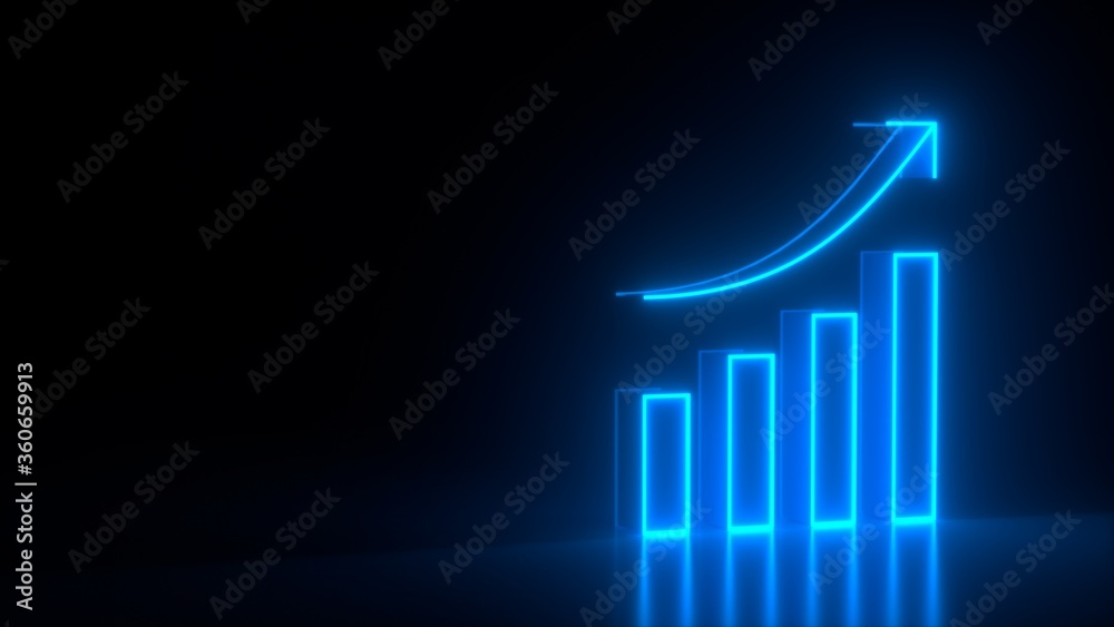 Futuristic glowing blue diagram growth chart symbol on black dark ...