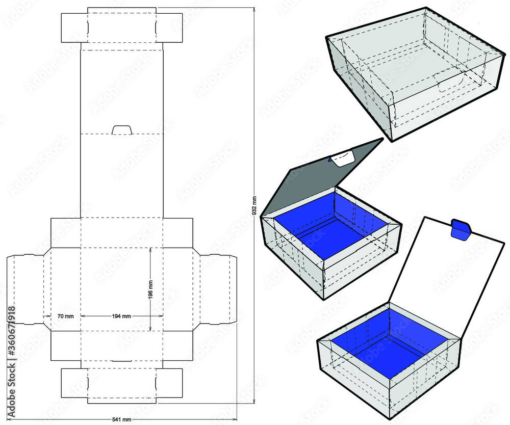 Cake Box Self Assembly and Die-cut Pattern. The .eps file is full scale ...