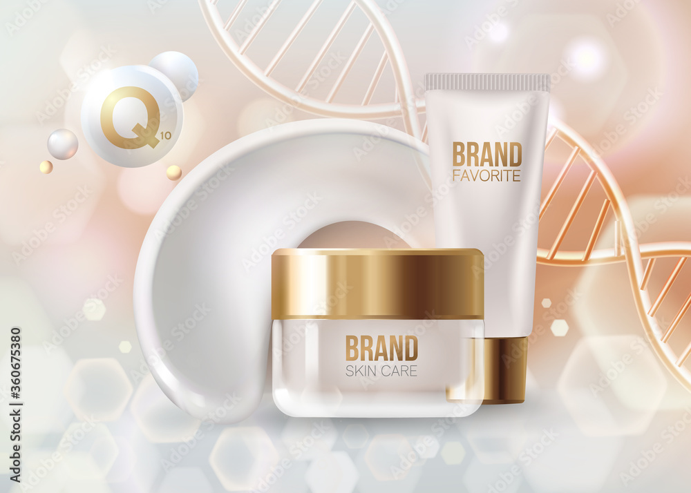 Golden DNA structure background. Beauty skin care luxury cosmetics ...