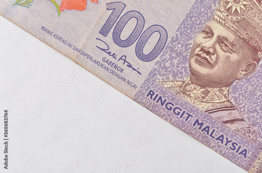 Malaysia Currency (MYR) Ringgit Malaysia bank note. Close up on money showing the first of ...