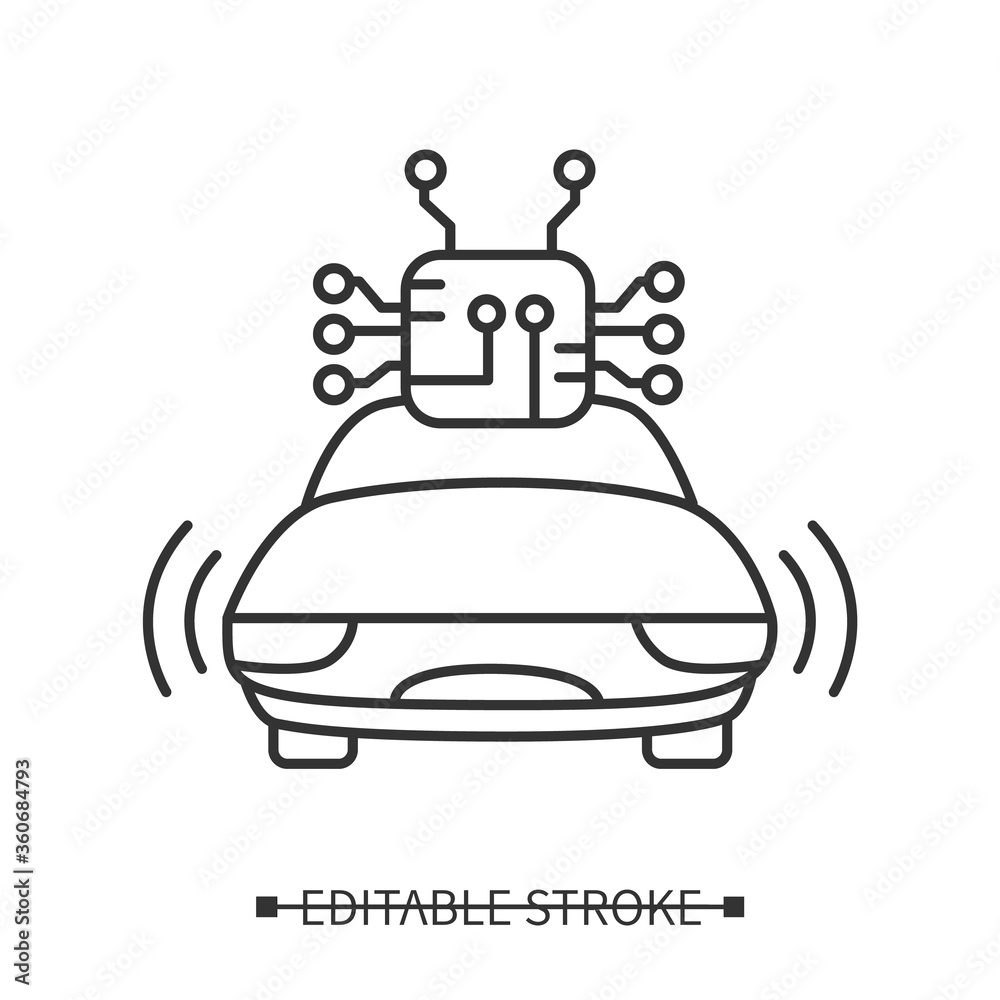 Self-driving car icon. Autonomous vehicle linear pictogram with data ...