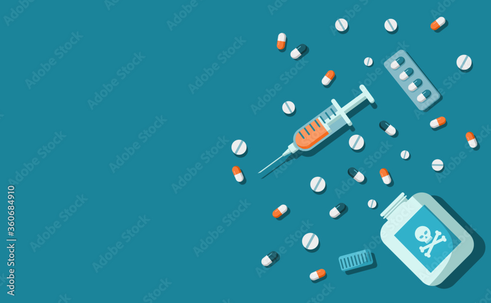 Stop drug abuse and illicit trafficking campaign background. Flat style ...