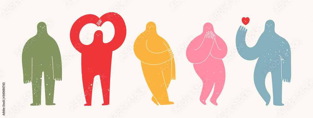 Set of various strange creatures or people or persons with long arms ...