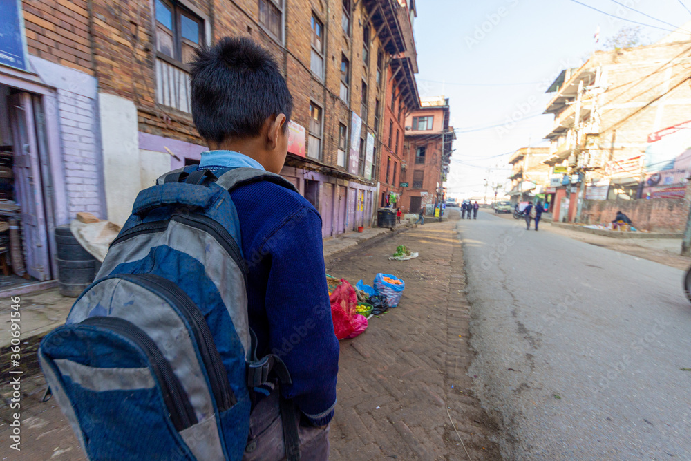 Kathmandu, Nepal - CIRCA 2020: Nepal, Kathmandu kid walking on an ...