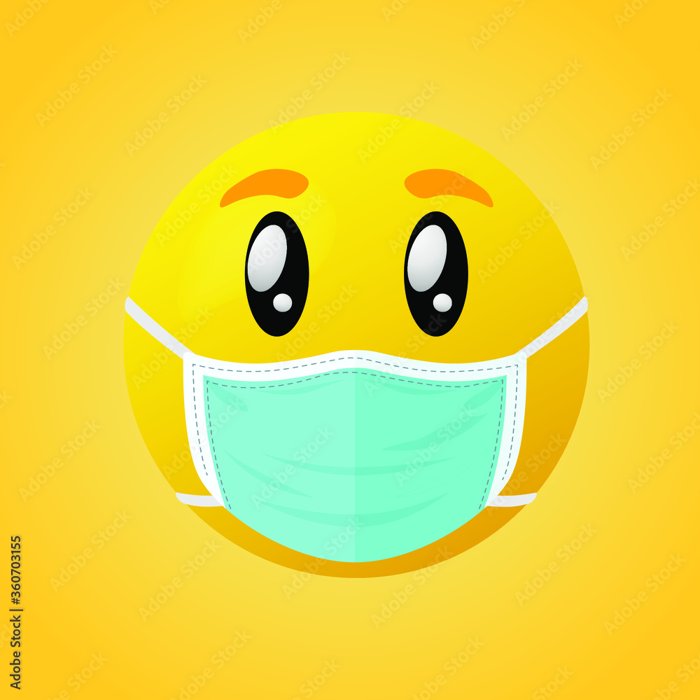 Emoticon with mouth mask - yellow face with eyes wearing a white ...
