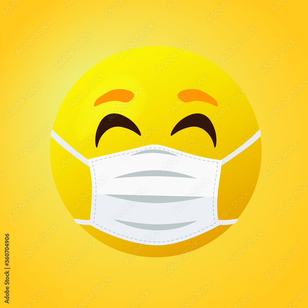 Emoticon with mouth mask - yellow face with eyes wearing a white ...
