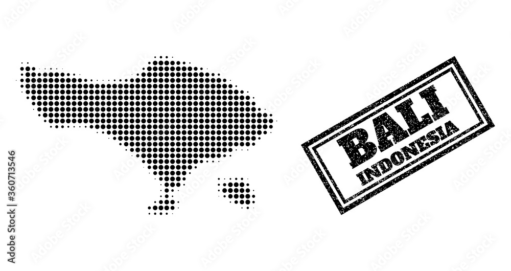 Halftone map of Bali Island, and dirty watermark. Halftone map of Bali ...