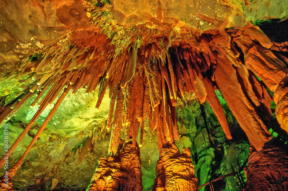 Stalactites and stalagmites inside of the Rei do Mato Grotto in Minas ...