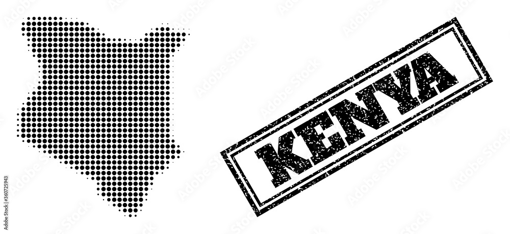 Halftone map of Kenya, and scratched seal. Halftone map of Kenya made ...