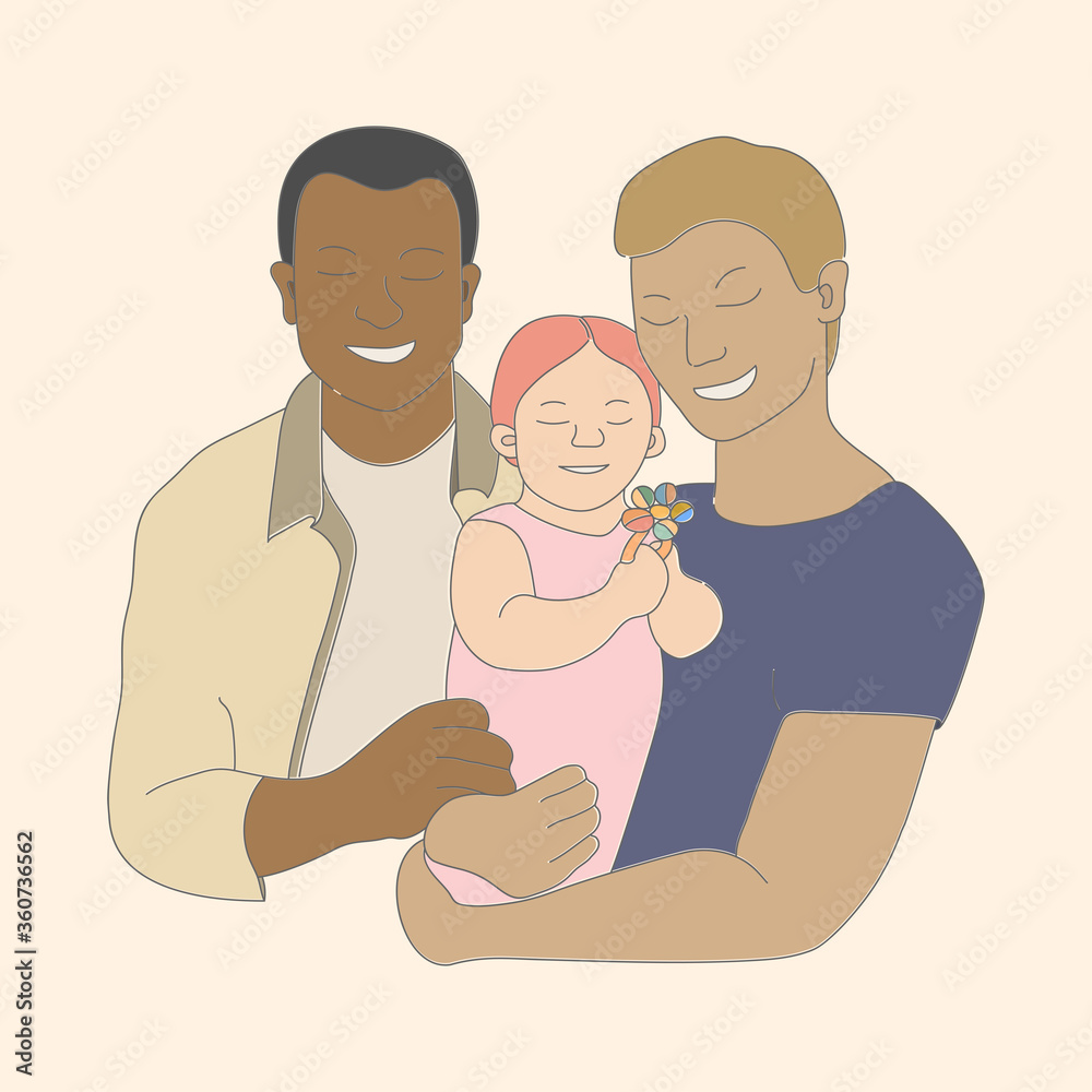 LGBT family. Gay parents hold an adopted child and express love and ...
