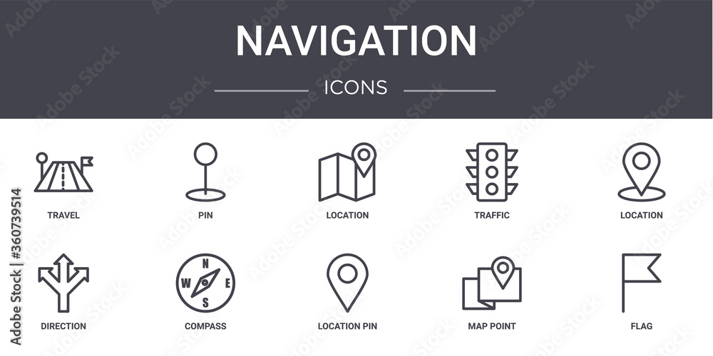 navigation concept line icons set. contains icons usable for web, logo ...