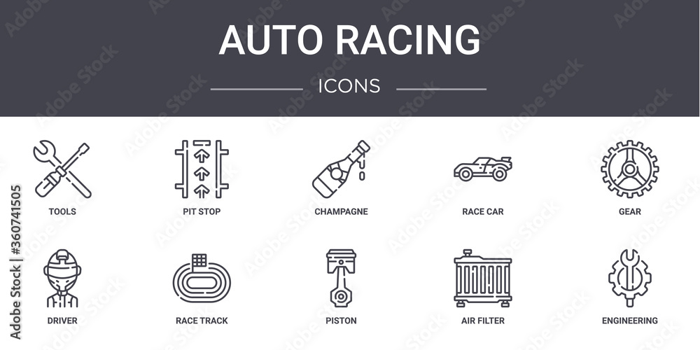 auto racing concept line icons set. contains icons usable for web, logo ...
