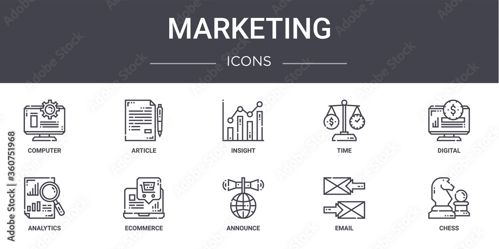 marketing concept line icons set. contains icons usable for web, logo ...