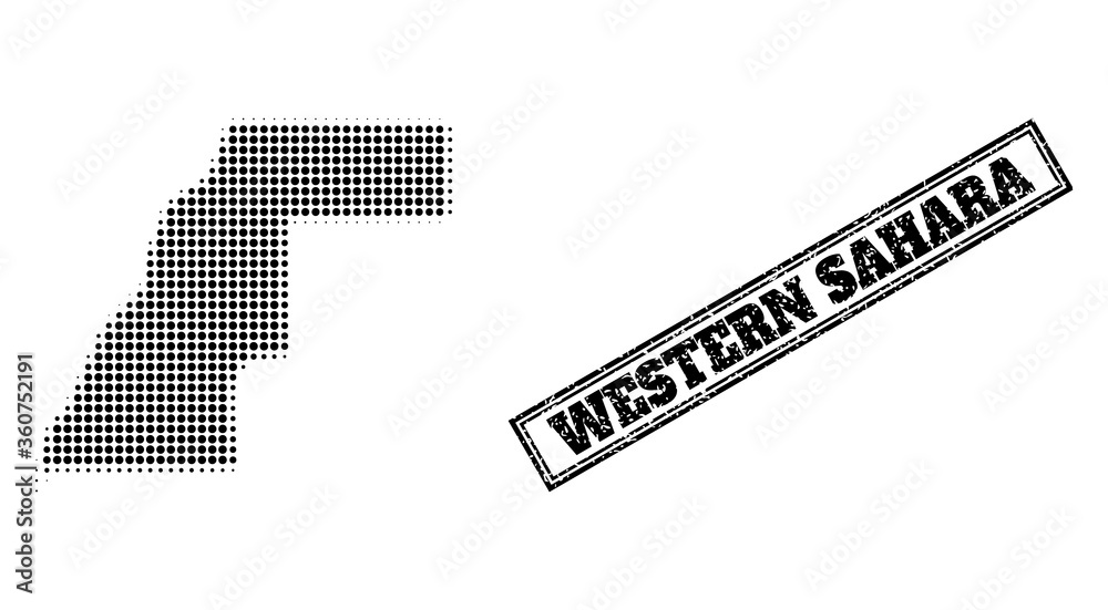 Halftone map of Western Sahara, and unclean seal. Halftone map of ...