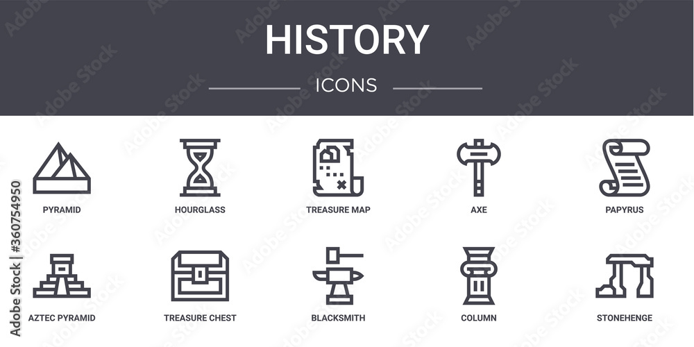 history concept line icons set. contains icons usable for web, logo, ui ...