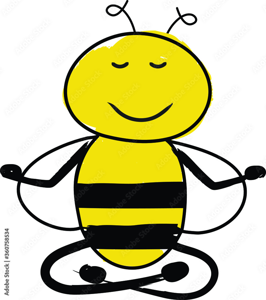 cartoon cute bee sitting and meditating. Peaceful bee in a yoga pose ...