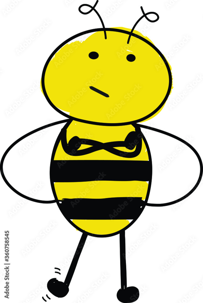 cartoon cute bee with crossed arms and tapping leg. Bee that is not ...