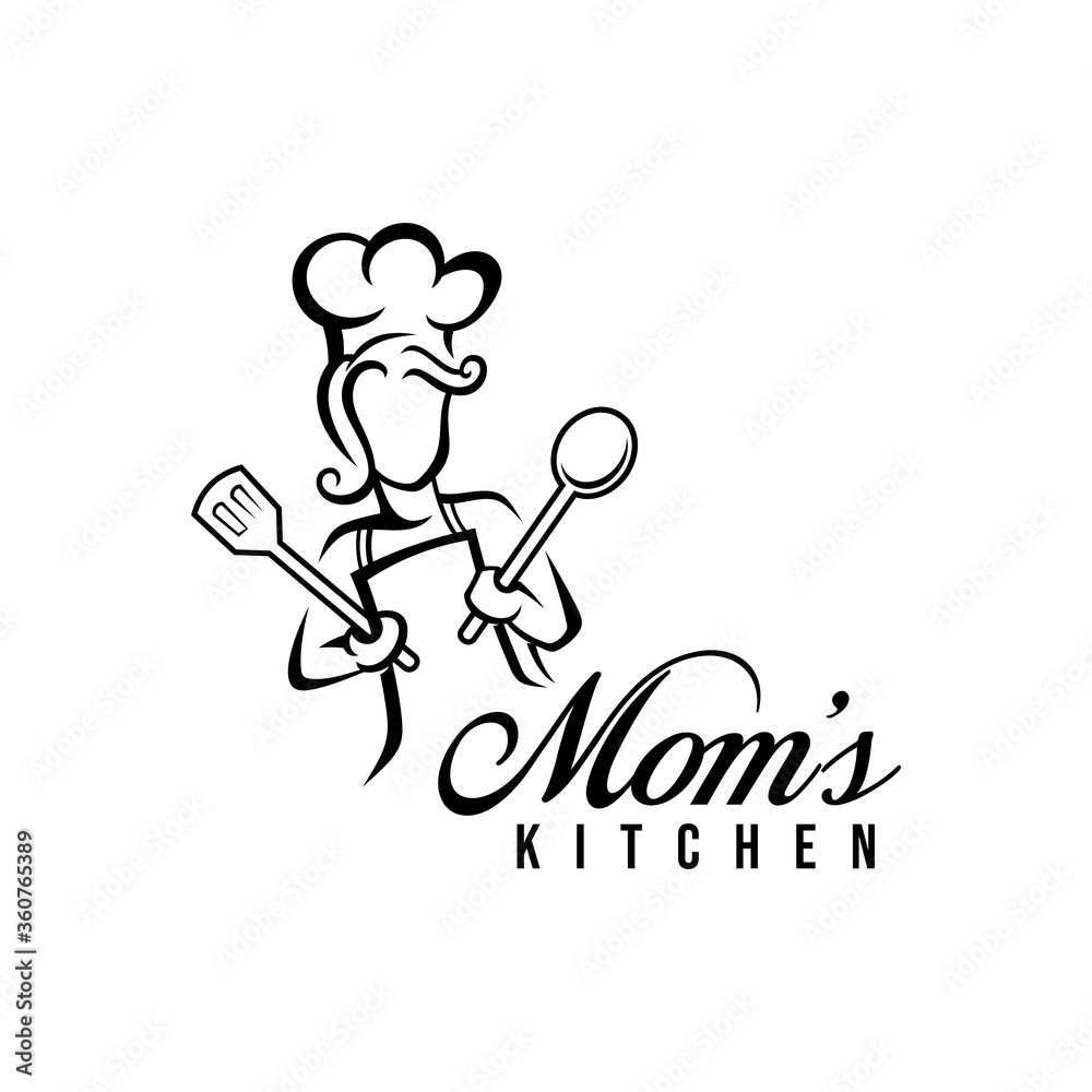 Mom kitchen logo vector illustration with modern typography. Chef ...