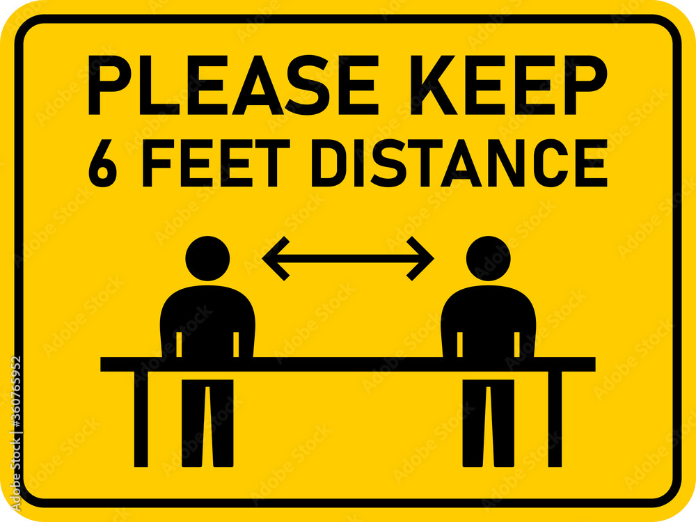 Please Keep 6 Feet Distance Horizontal Warning Sign Showing Socially ...