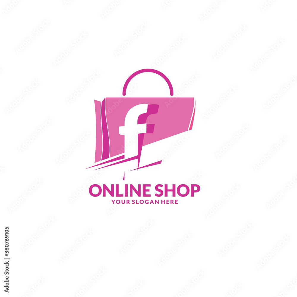 abstract pink bag with letter f, usable for online shopping logo design ...