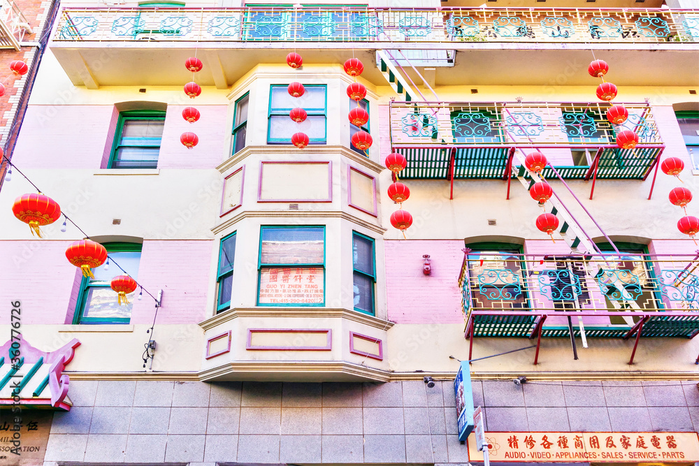 Vibrant San Francisco chinatown architecture. It is the oldest ...